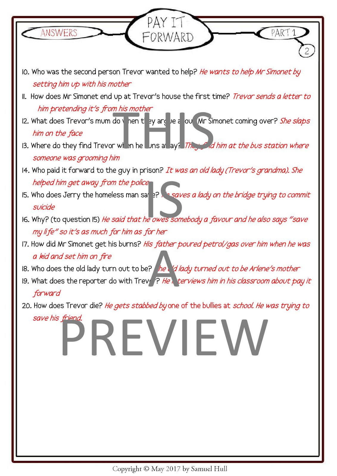 Pay it Forward Movie Guide + Activities - Answer Key Included ~ Mr ...