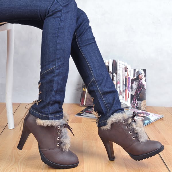 girls lovely boots shoes: Faux Leather Faux Fur Cuff Lace Up Platform ...