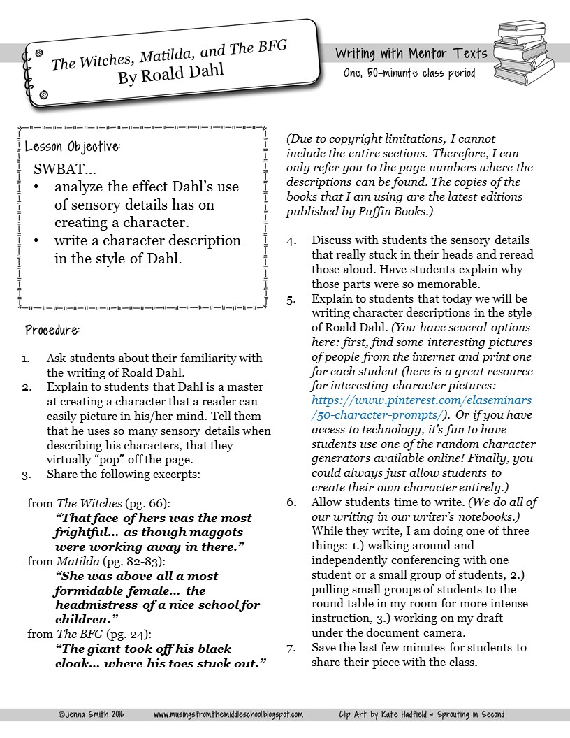The Writing of Roald Dahl - Writing with Mentor Texts series - Musing ...