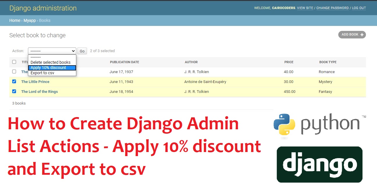 How To Create Django Admin List Actions Apply 10 Discount And Export To Csv Tutorial101