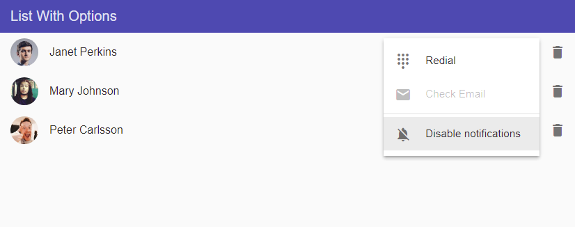Angular Material List With Options - jQuery 2 DotNet