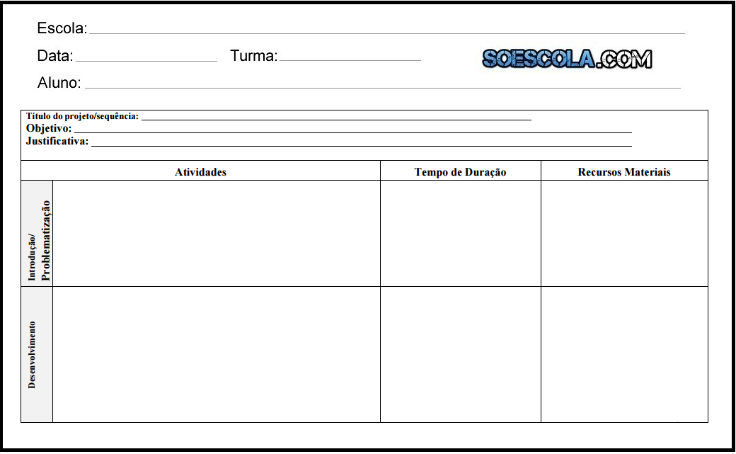 Modelo de Roteiro para Projetos e Sequências Didáticas — SÓ ESCOLA