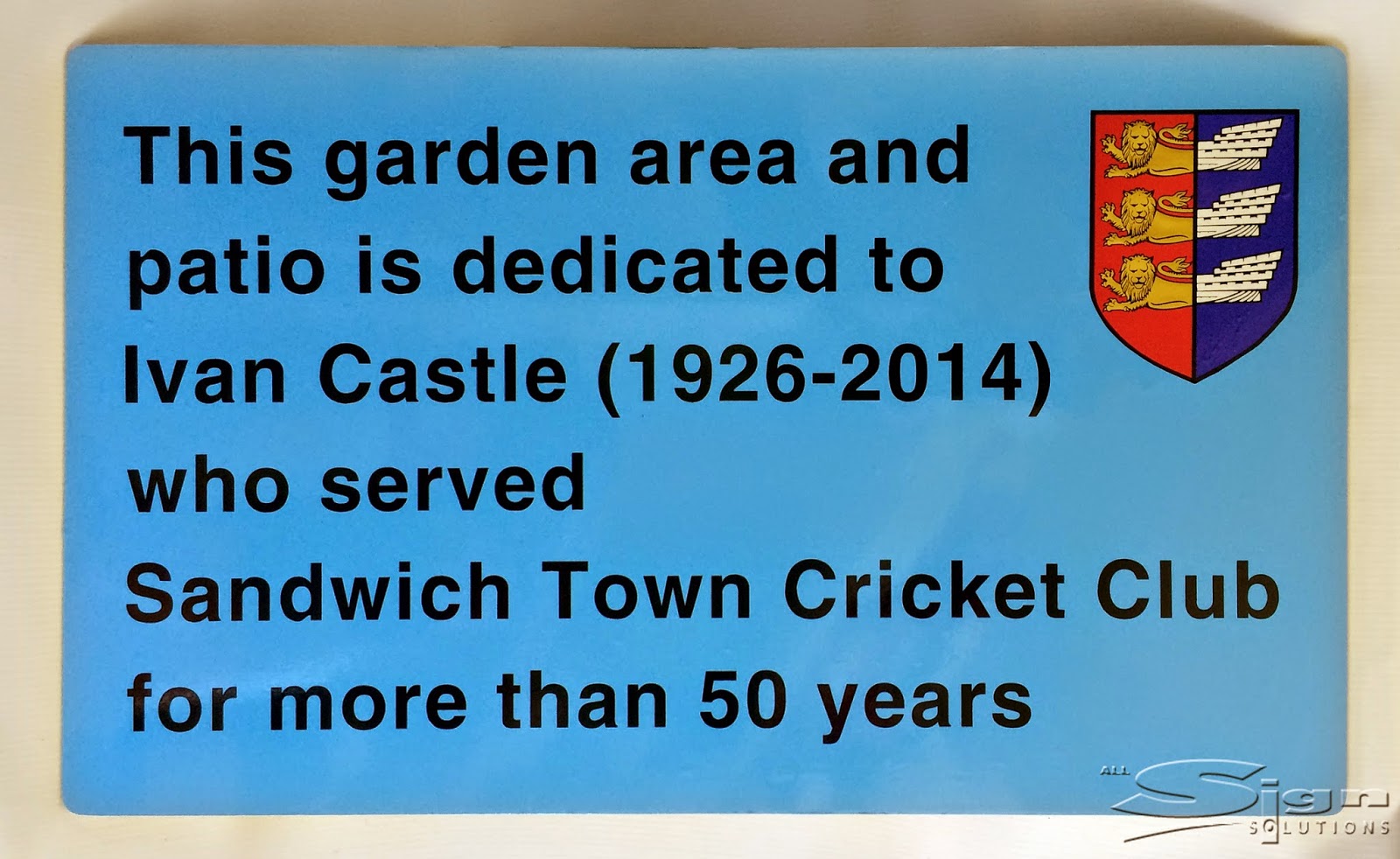 Sandwich Town Cricket Club | Memorial Plaque Sign - All Sign Solutions ...