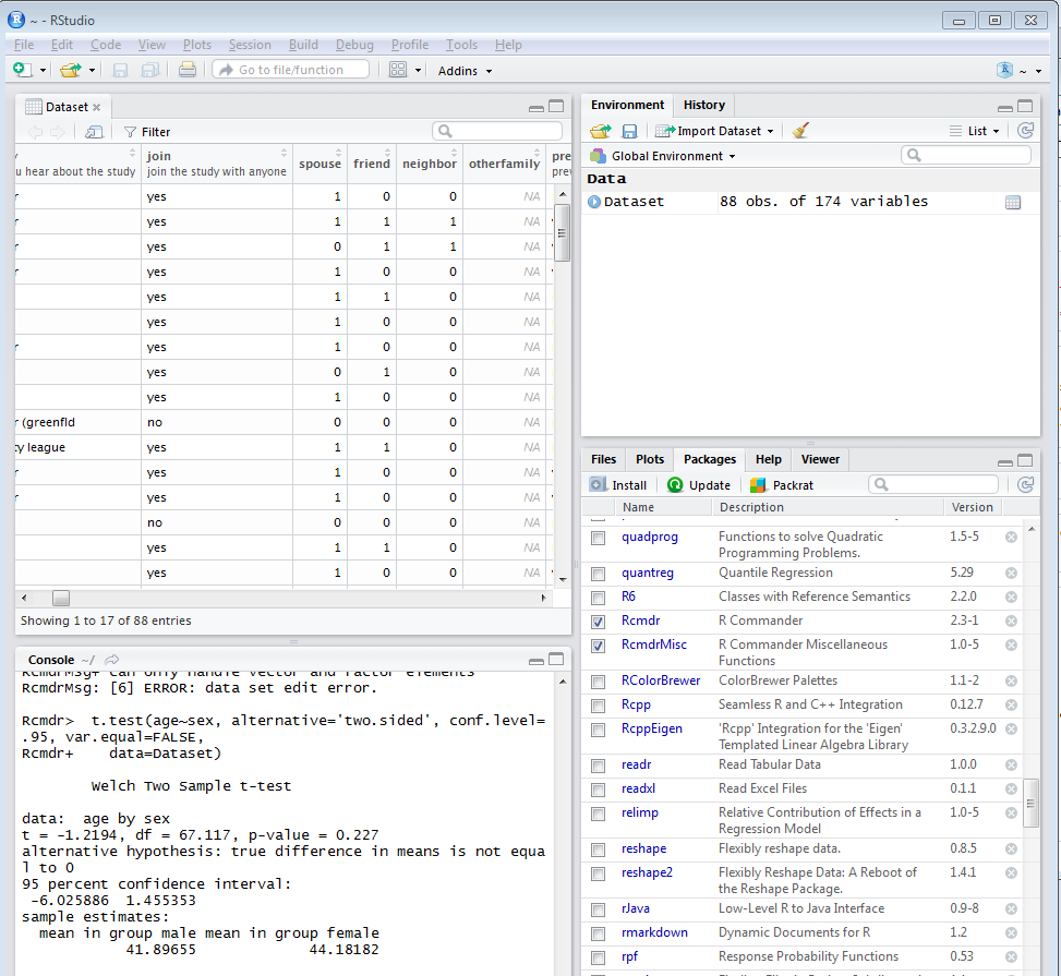 Brief look at R Commander: A free R based point and click program. Part 1.
