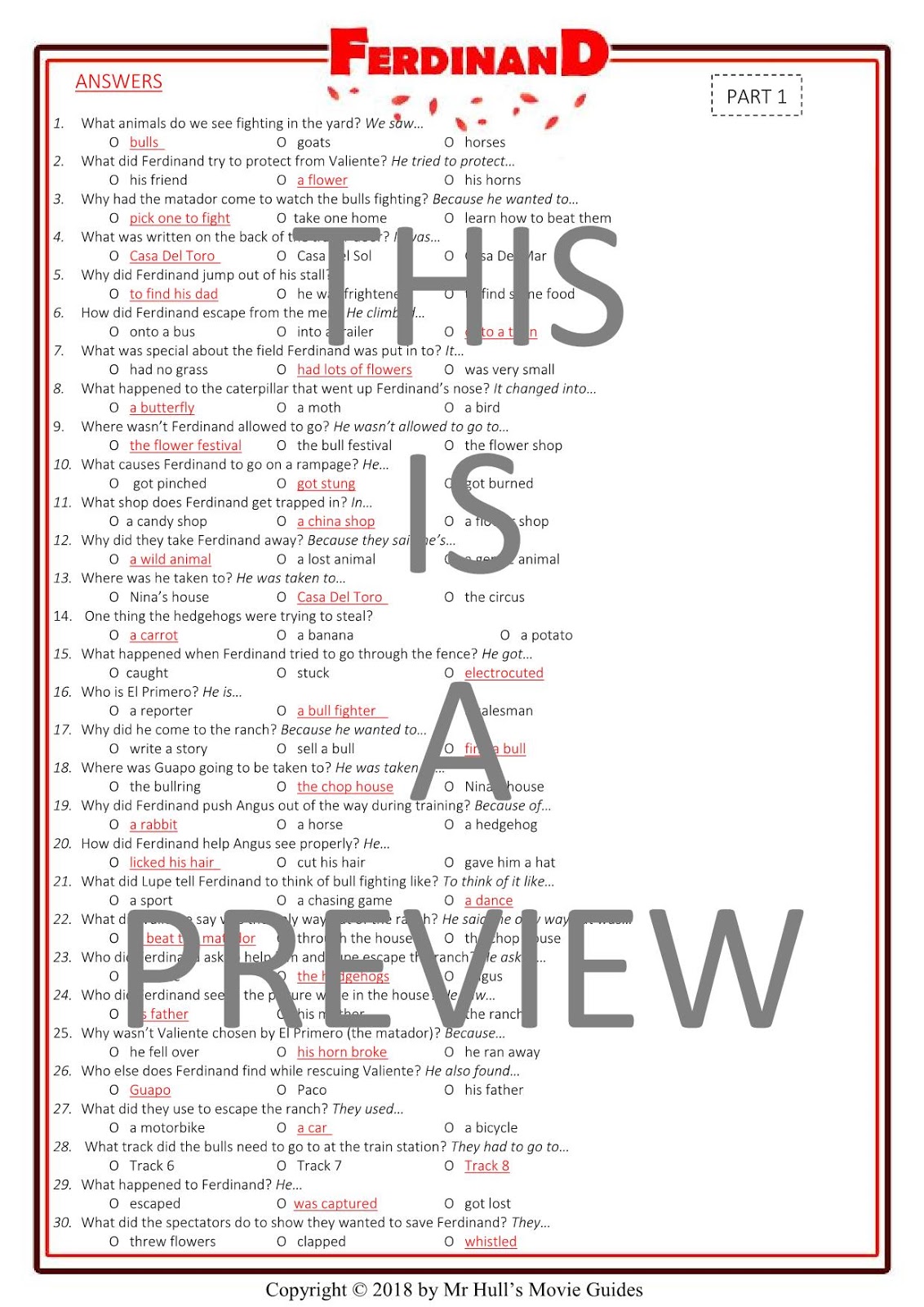 Ferdinand Movie Guide + Activities - Answer Key Included ~ Movie Guides ...