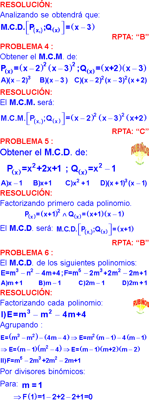 MCD Y MCM DE POLINOMIOS EJERCICIOS RESUELTOS -MÁXIMO COMÚN DIVISOR Y ...