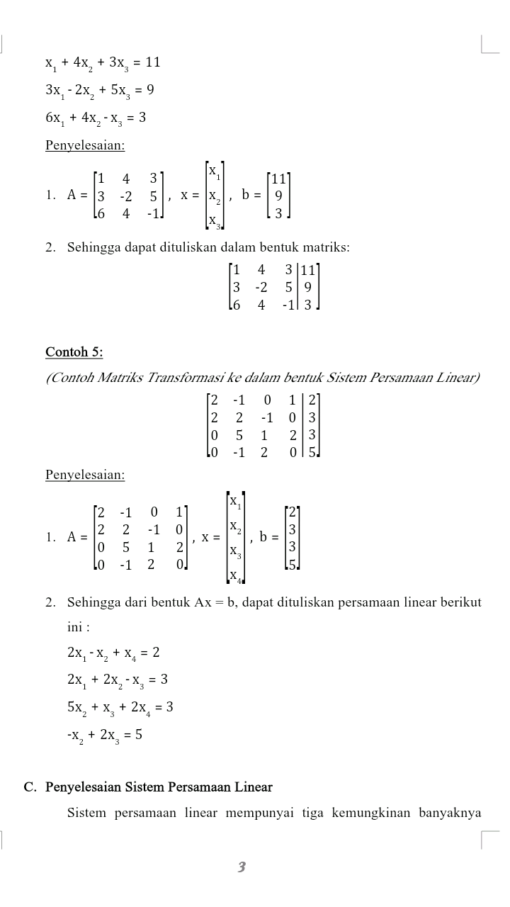 Aljabar Linear I ~ Sistem Persamaan Linear - Pembahasan matematika