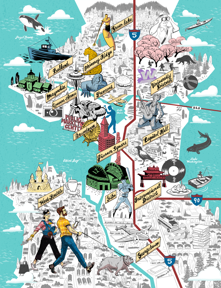 Joseph Laney Illustration: Illustrated map of Seattle