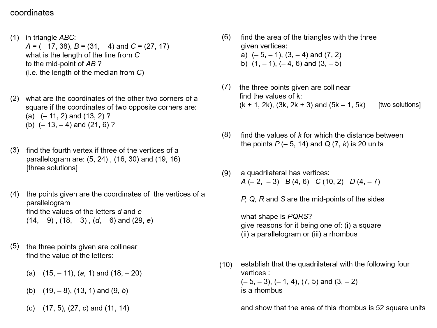 MEDIAN Don Steward mathematics teaching: coordinates CBSE questions