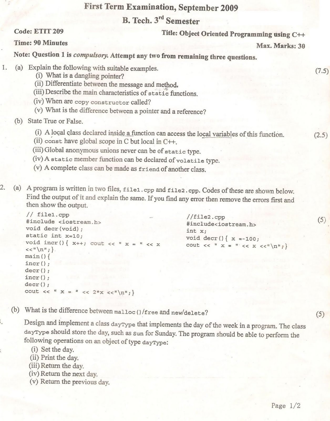 GGSIPU QUESTION PAPERS: First Term 2009 ETIT 209 Object Oriented ...