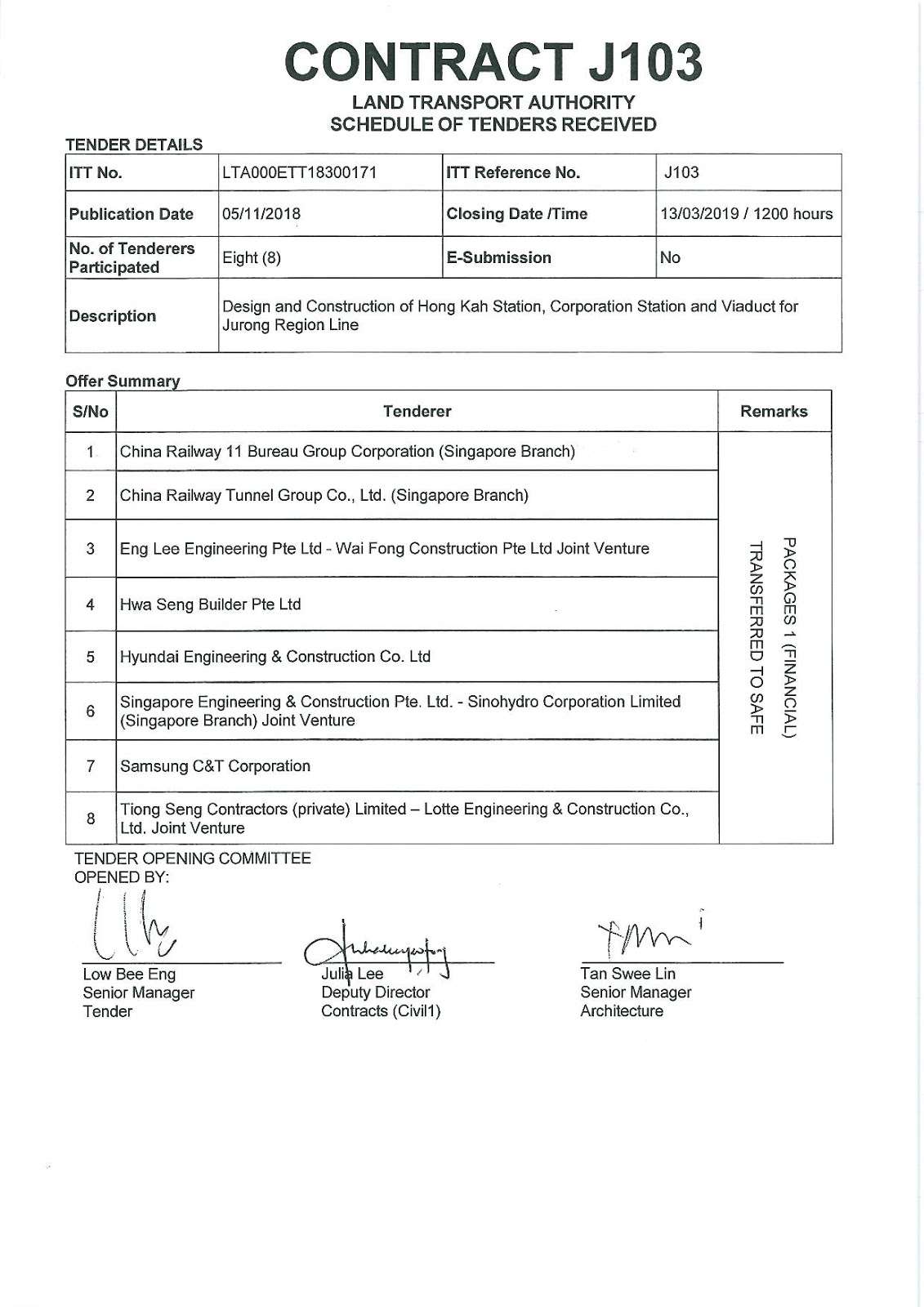Jurong Region Line Construction: Contract tendering update - J102, J103 ...
