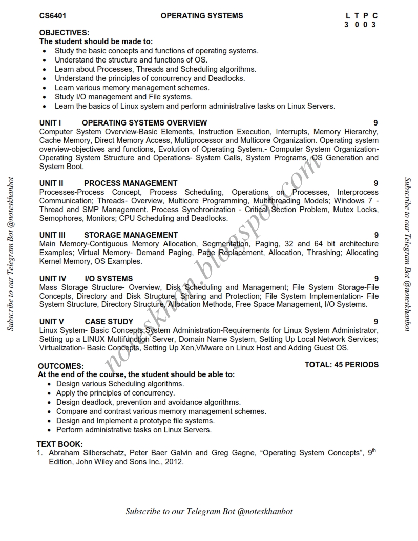 Cs6401 Operating Systems Syllabus Semester Iv Cse Be Anna University Regulation 2013 Anna