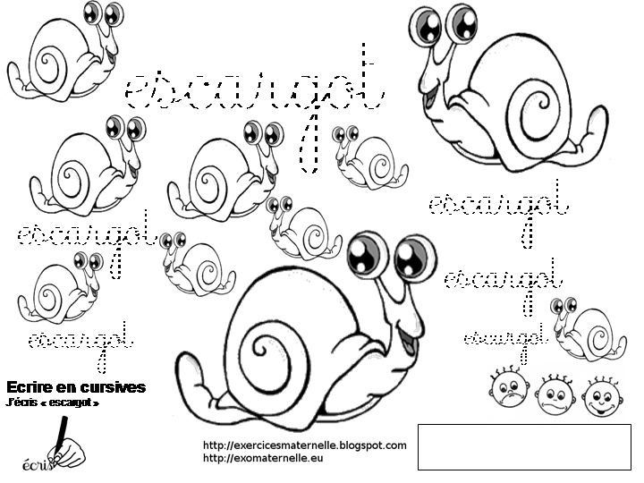 Maternelle: Graphisme et écriture en cursives avec des escargots