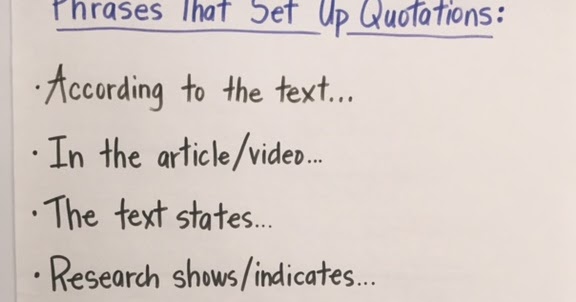 ELA Anchor Charts: Phrases That Set Up Quotations