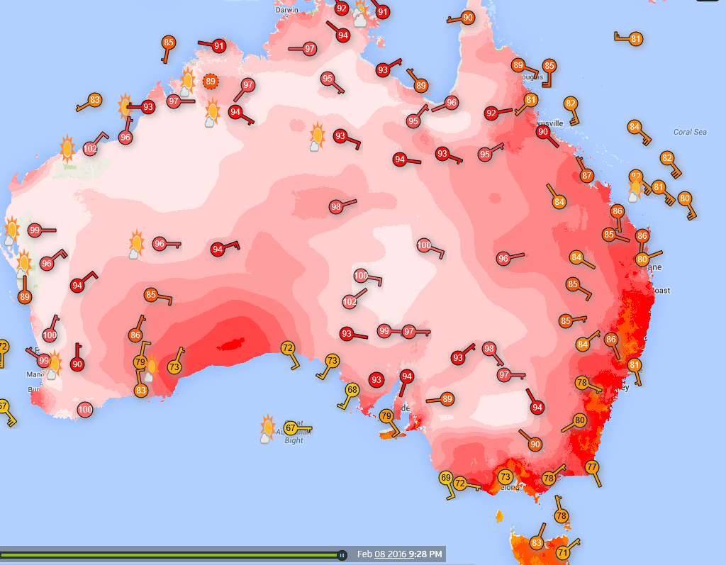 The fascinating universe: Australia current temps vs winds