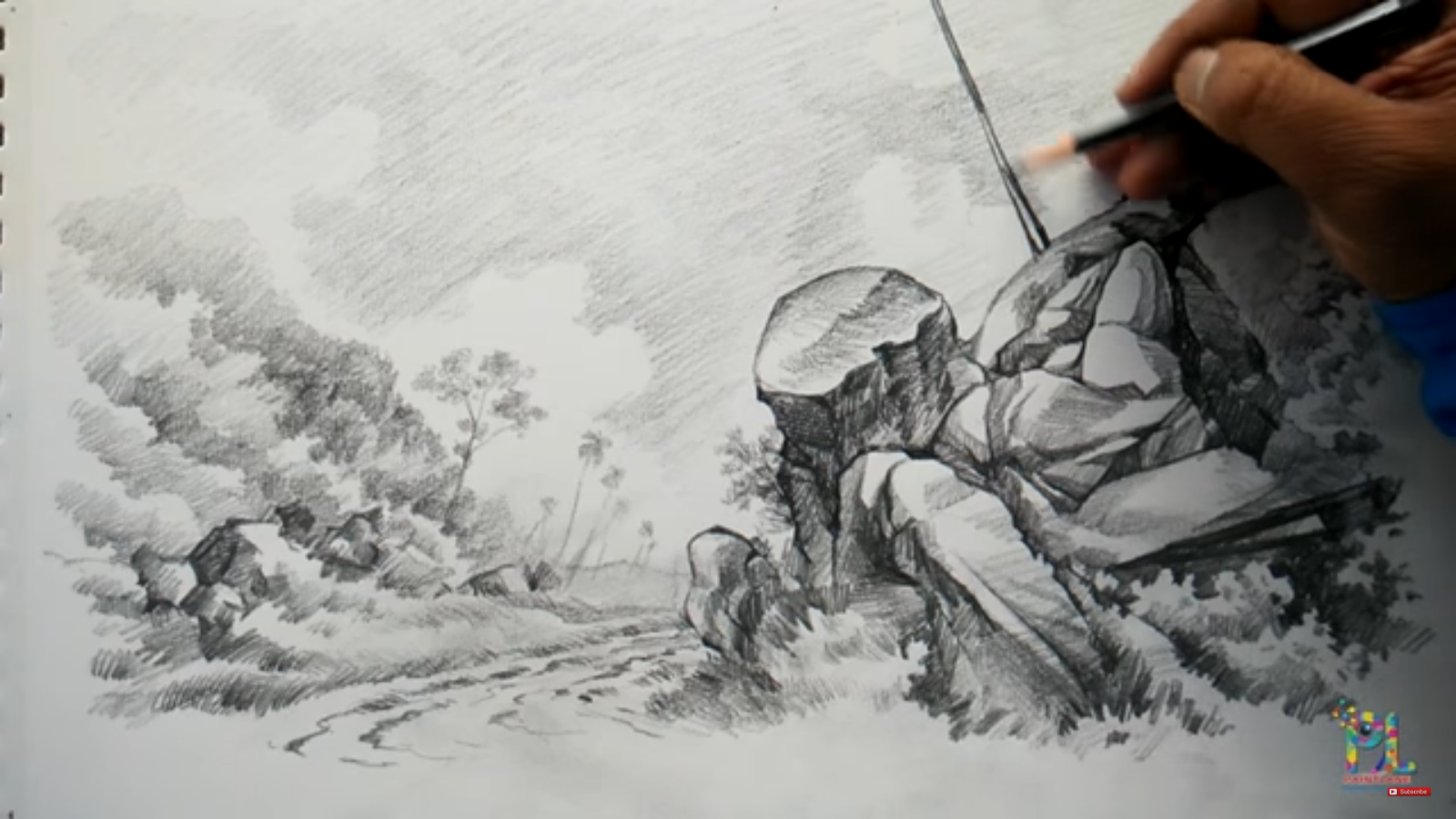 How To Draw Simple Rocks In A Landscape With Pencil by PAINTLANE