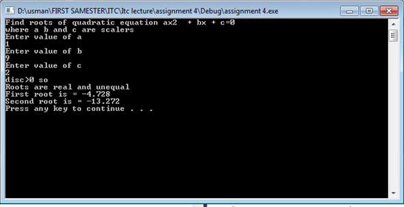 C++ program to find roots of quadratic equation ax2 + bx + c=0 (with ...