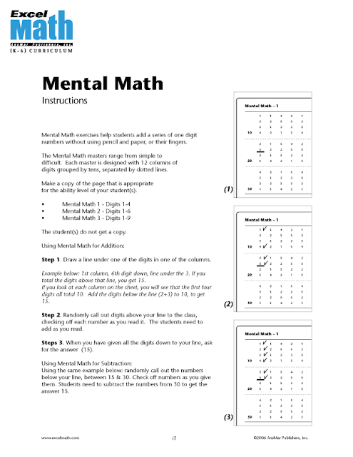 Excel Math: Five-Minute Math Class Warm-Up Activities