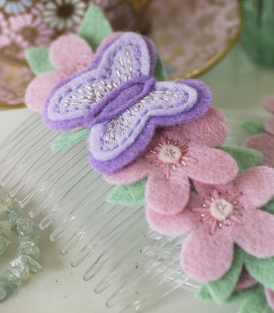Bugs and Fishes by Lupin: Free Tutorial: Felt Butterfly & Flower Hair Combs