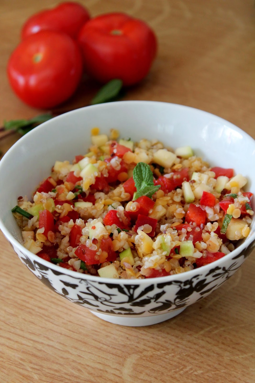 Salade quinoa, boulgour et lentilles corail