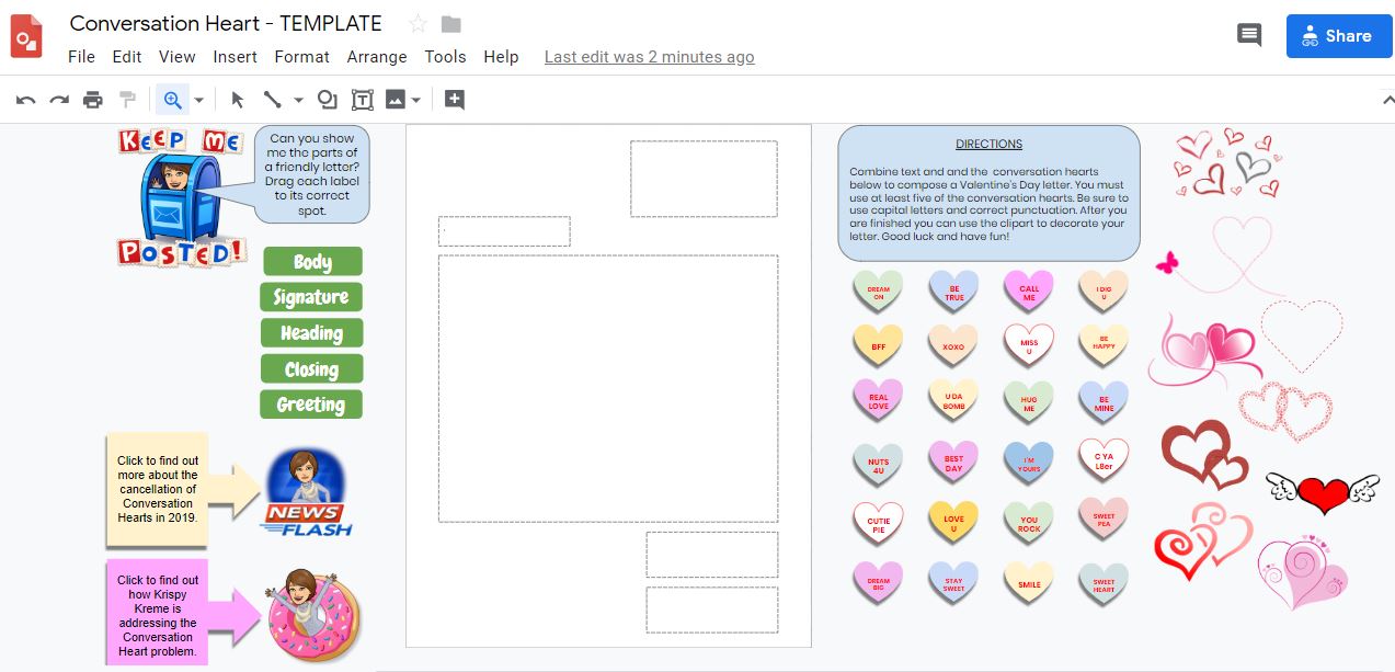Digital Conversation Heart Writing Activity