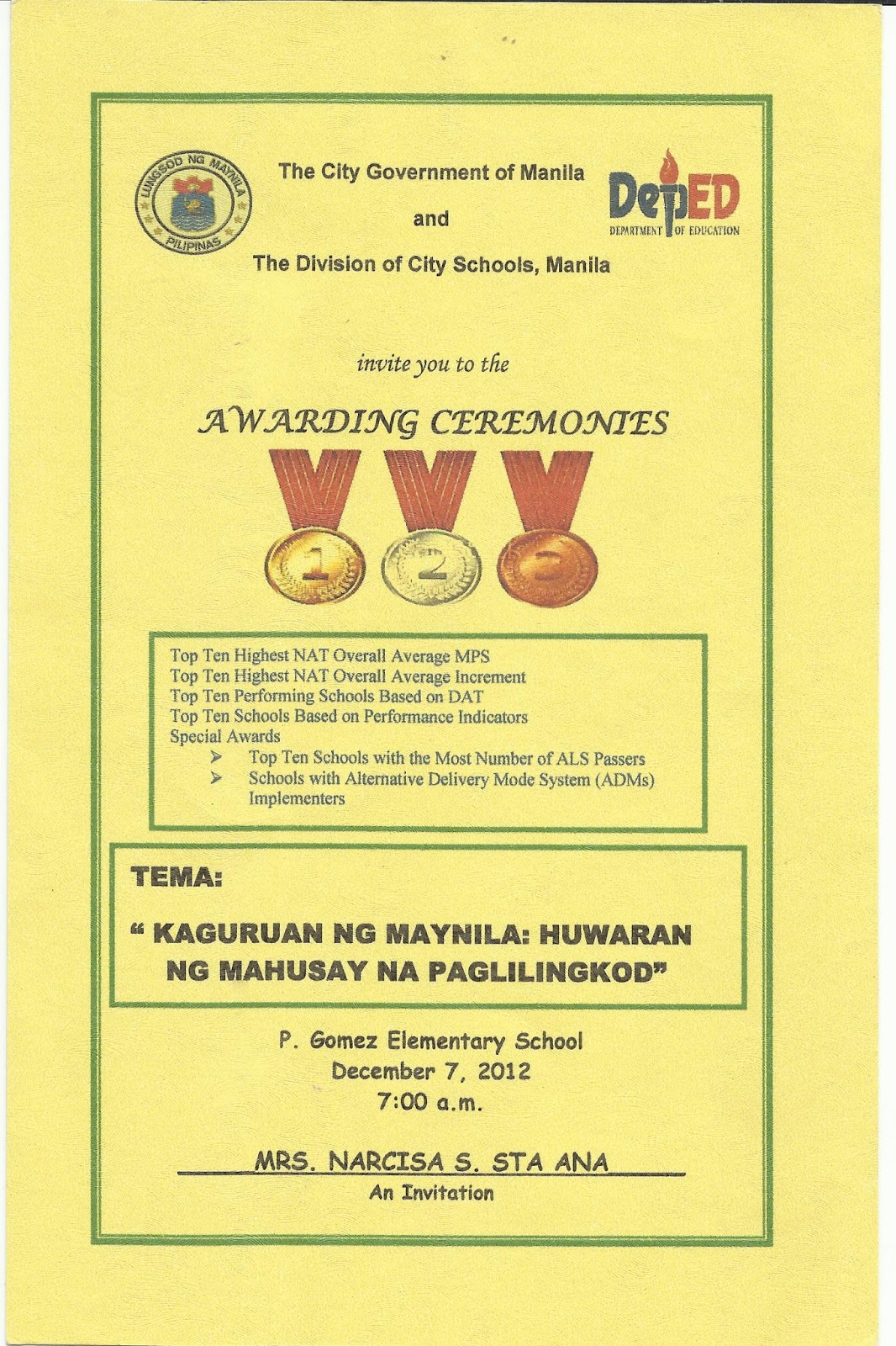 Department of Education Manila: DepEd Manila Awards Outstanding Schools