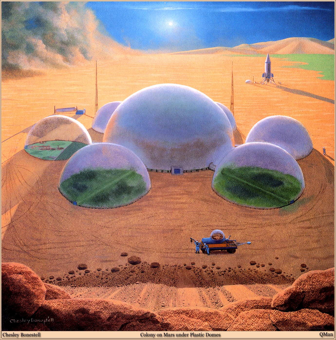 Colony on Mars under plastic domes by Chesley Bonestell | human Mars
