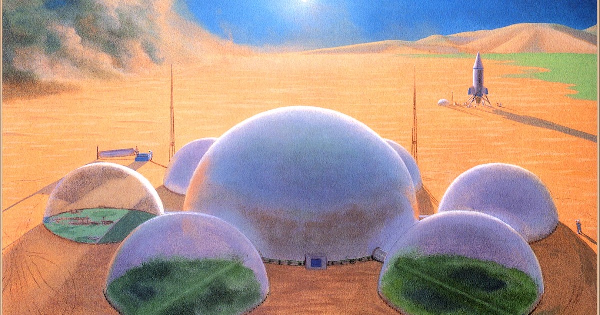 Colony on Mars under plastic domes by Chesley Bonestell | human Mars