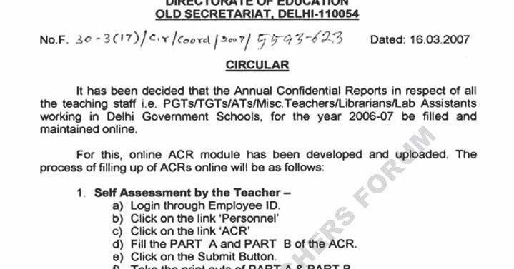 SCHEDULE FOR ONLINE FILLING OF ACR FOR TEACHING STAFF AND INSTRUCTIONS ...