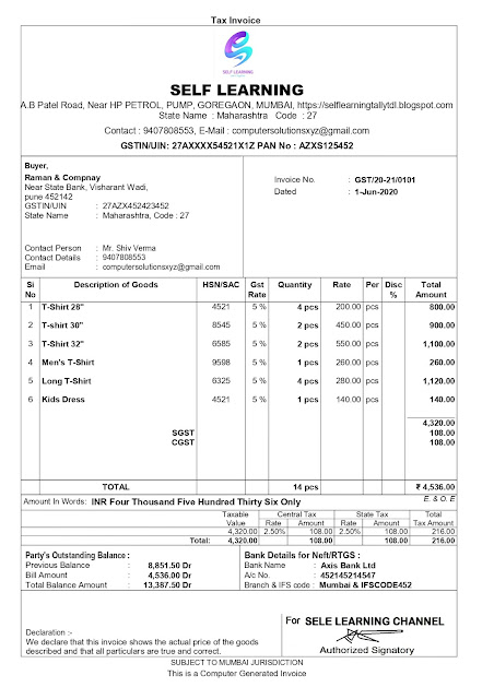 All Tally Invoice Format Sample's, Call Us (Whats App No.): 9407808553 ...