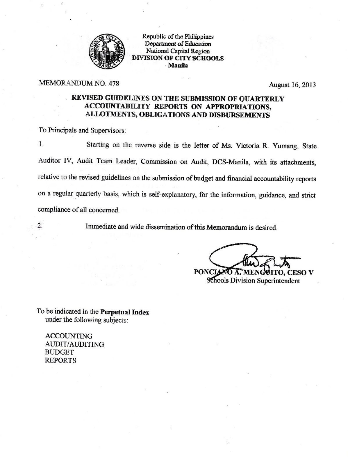 Department of Education Manila: Division Memorandum No. 478 REVISED ...