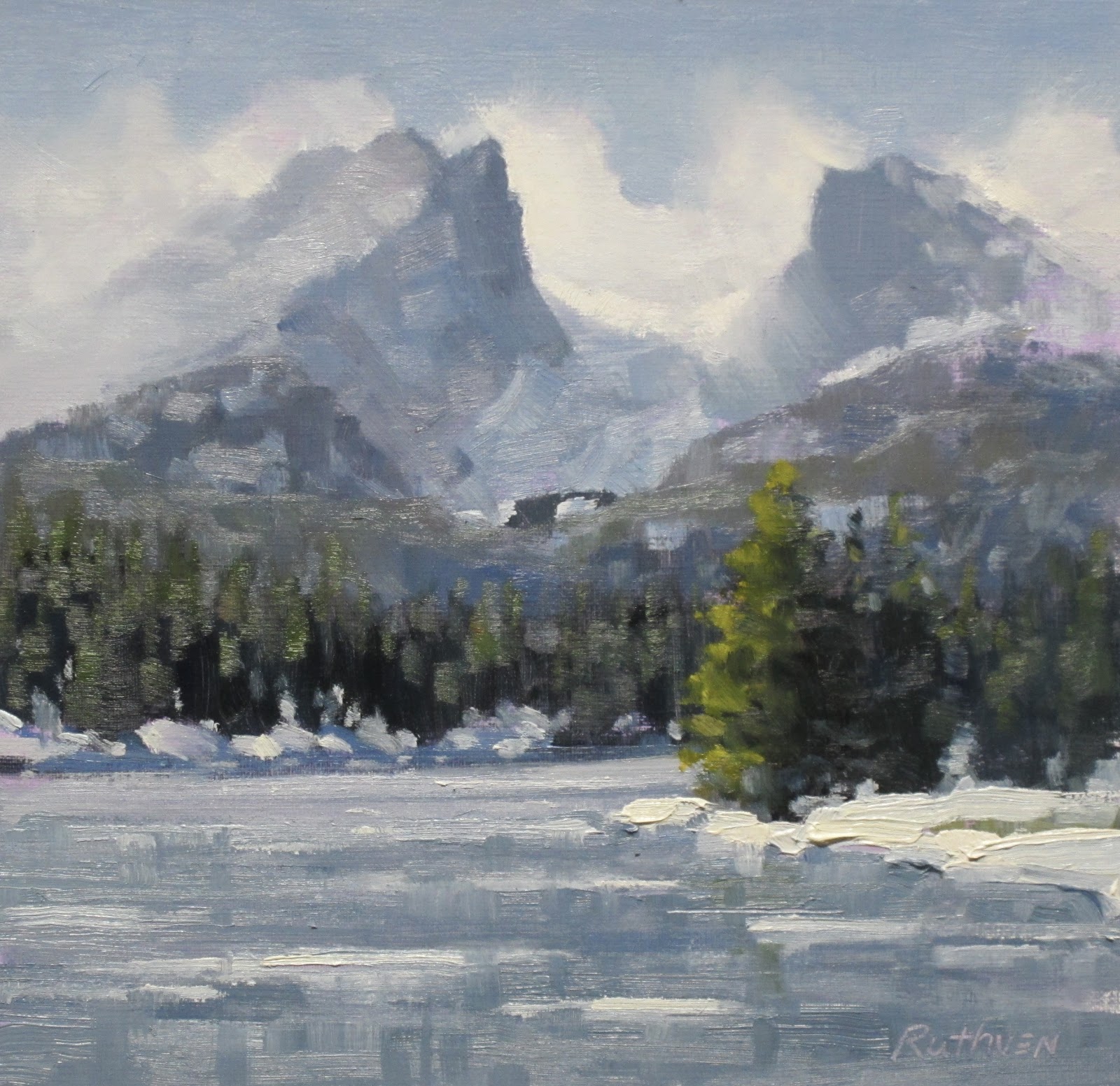 Scott Ruthven Fine Art: Blowing Snow - Hallett Peak and Flattop ...