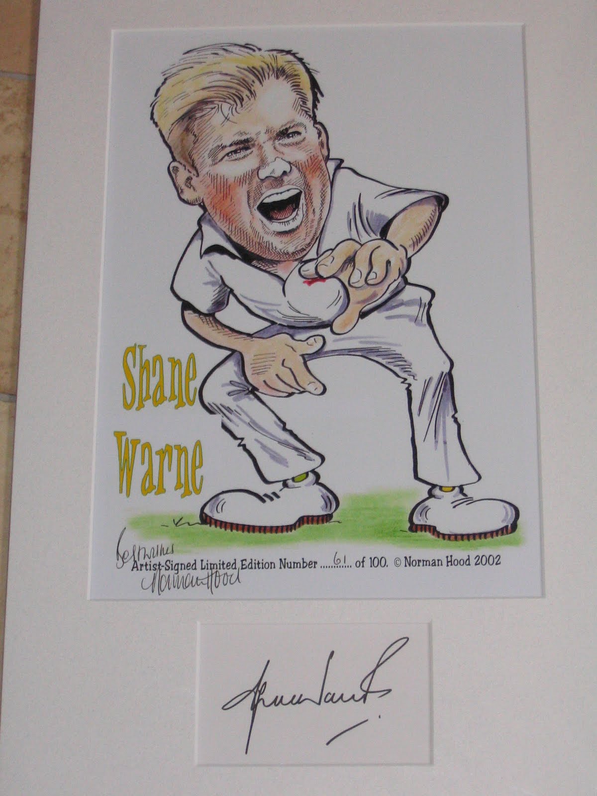 THE CARTOONSTORE: SHANE WARNE AUSTRALIAN CRICKET AUTOGRAPHED CARICATURE