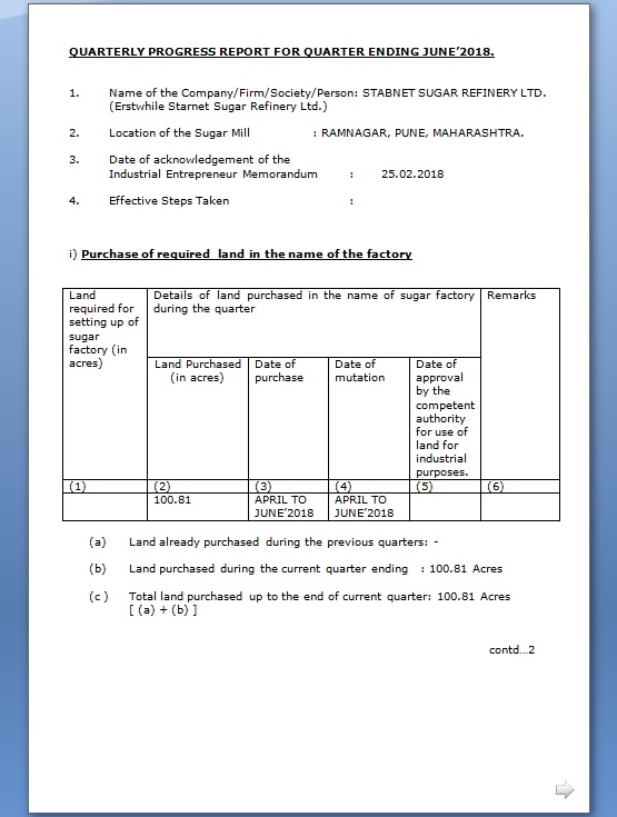 Quarterly Progress Report Format of a Private Company in Word