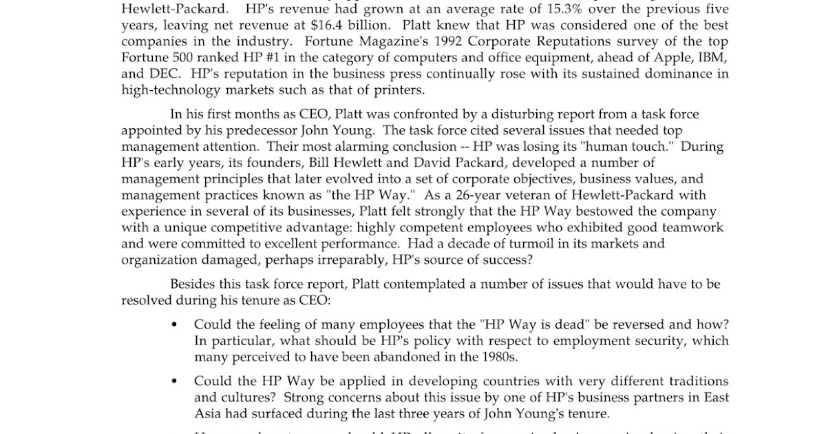 Hewlett Packard Case Sample - Case Study Sample Paper