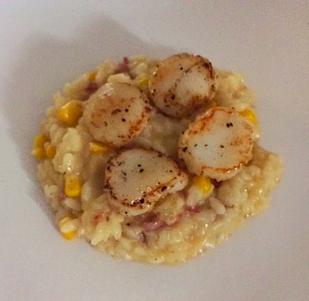 Corn and Chorizo Risotto with Grilled Scallops