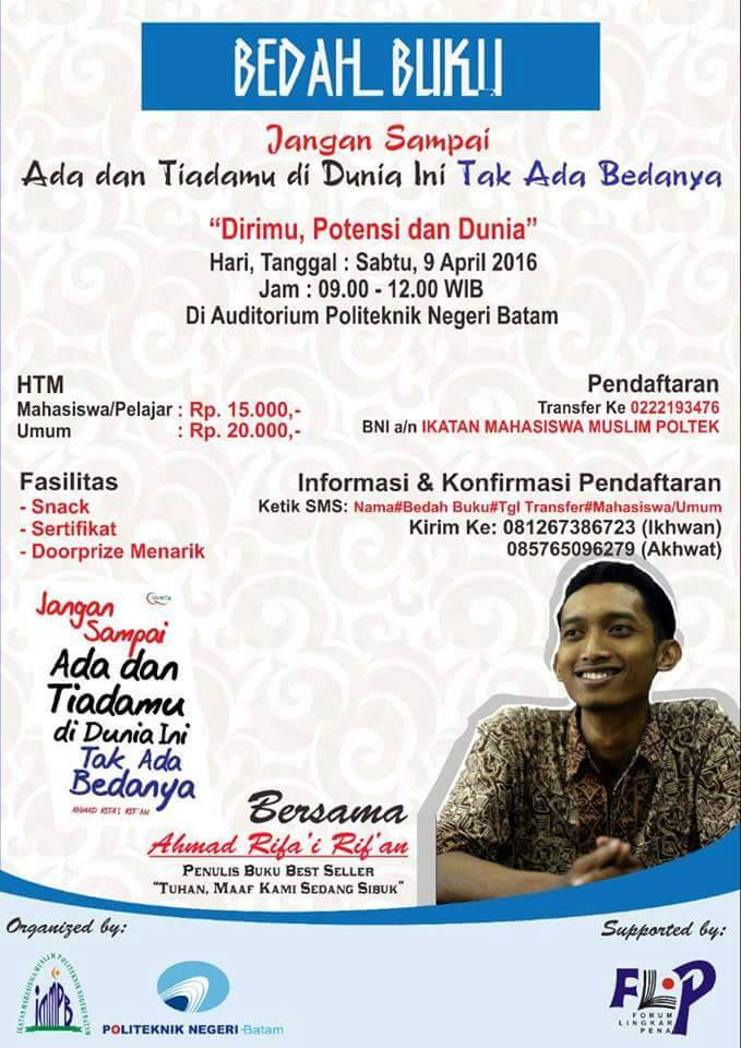 Bedah Buku Jangan Sampai Ada dan Tiadamu di Dunia Tak Ada Bedanya Bersama Ahmad Rifa'i Rif'an ...