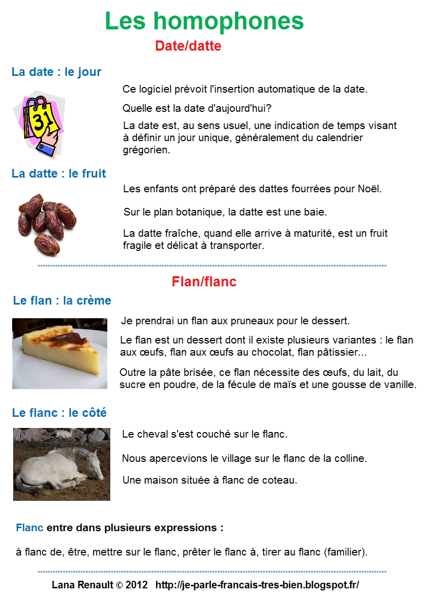 Je parle Français!: Vocabulaire: Les homophones