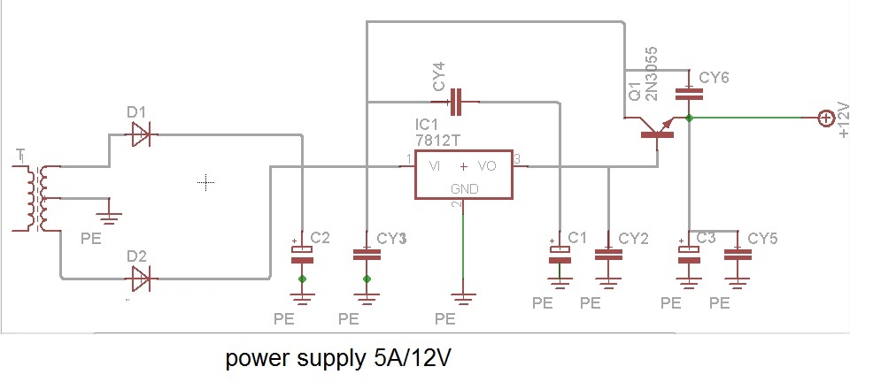 Electronic Circuit Schematic: skema power supply 5A/12V
