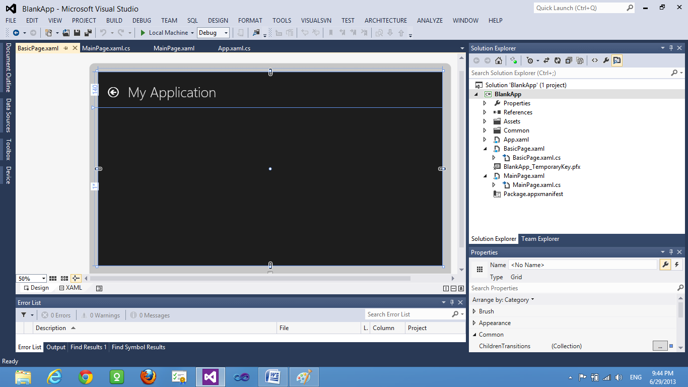 Window Store Application for beginners.: Blank Page vs Basic Page Template