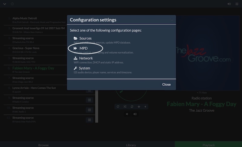 "Raspberry Pi 3" に "MoOde audio player Relese 2.7" をインストール