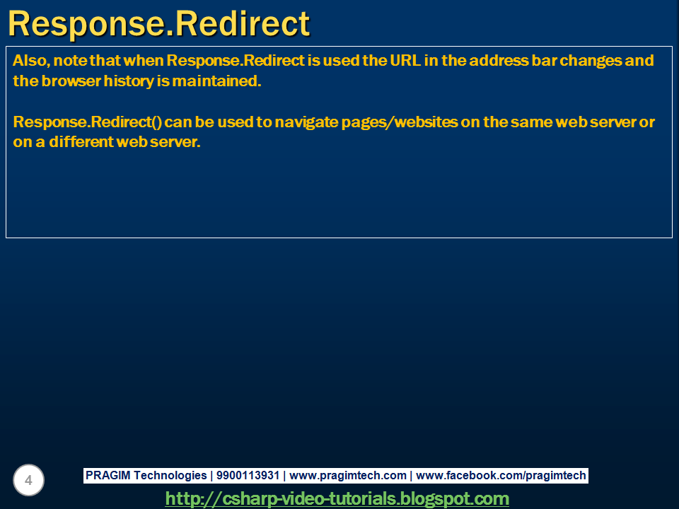 Sql server, .net and c# video tutorial: Part 52 – Response.Redirect