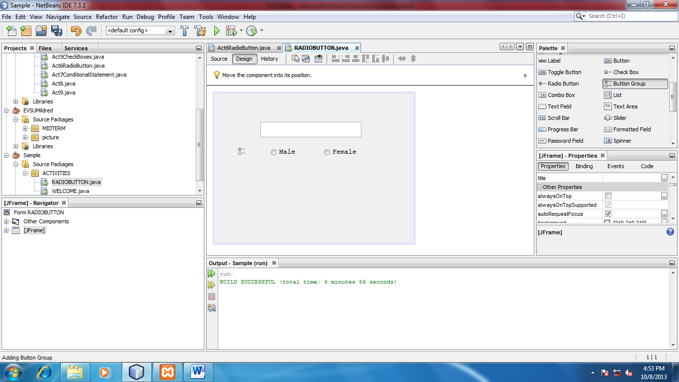 PROGRAMMING (JAVA): USING RADIO BUTTON IN JAVA NETBEANS IDE 7.3.1