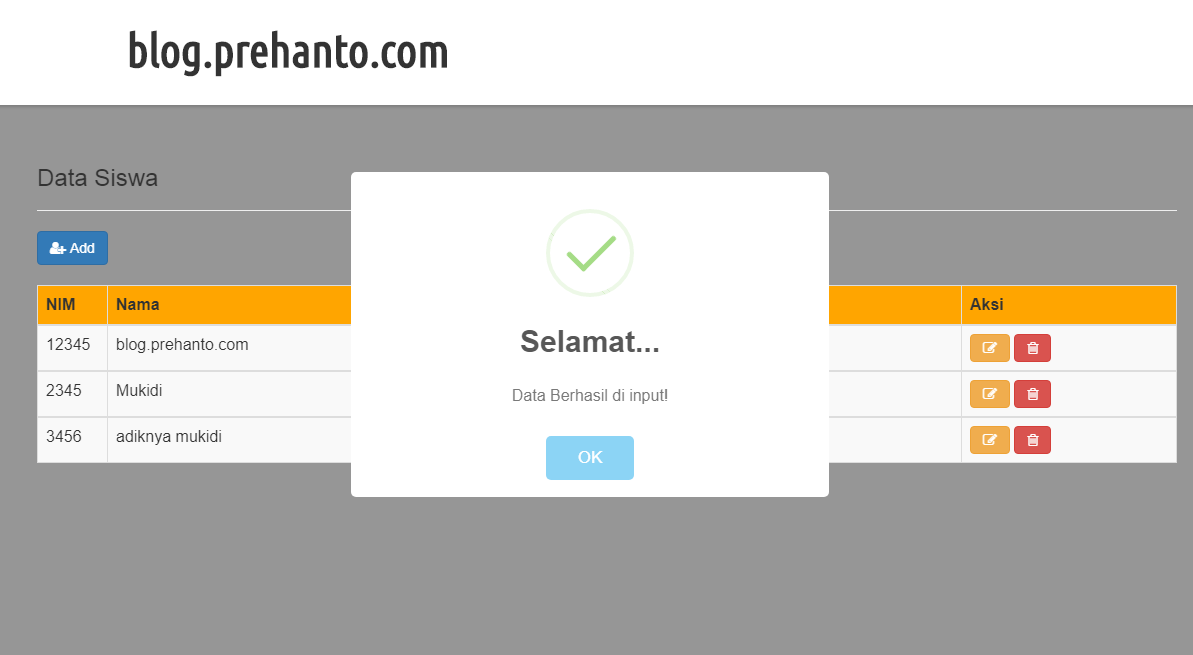Codeprehanto Download Crud Mysqli Dengan Modal Dan Sweet Alert