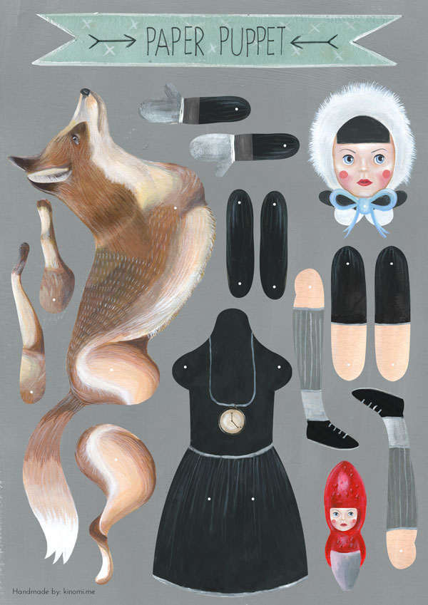 kinomi: New Etsy item: magical winter paper puppet.