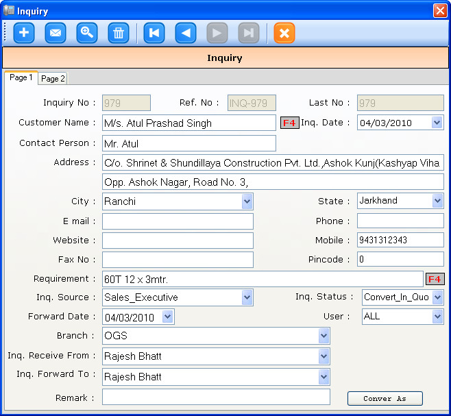 Inquiry Management software