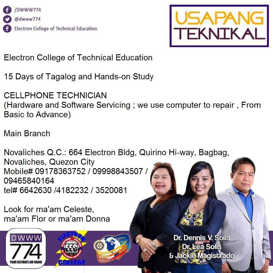 Guro at Wika: Cellphone Technician course by Electron College of ...