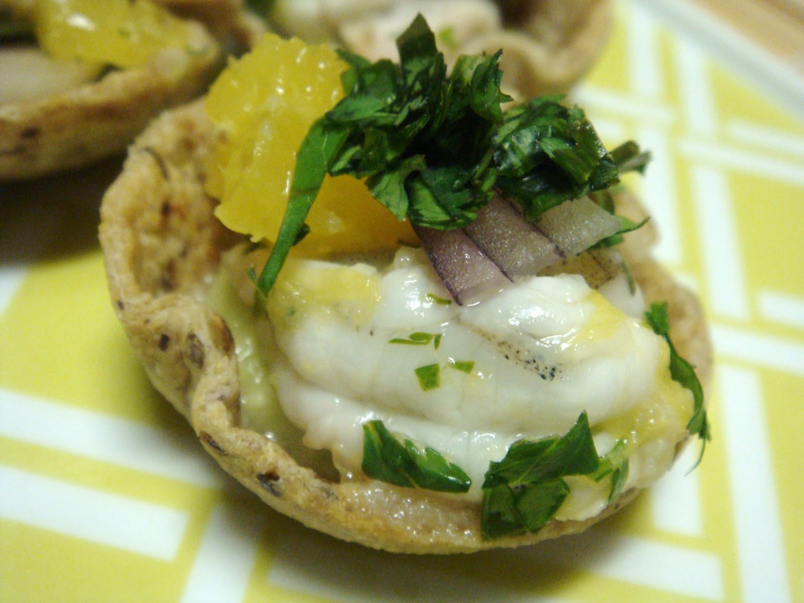 the little olive branch: shrimp ceviche in toasted corn cups & guacamole