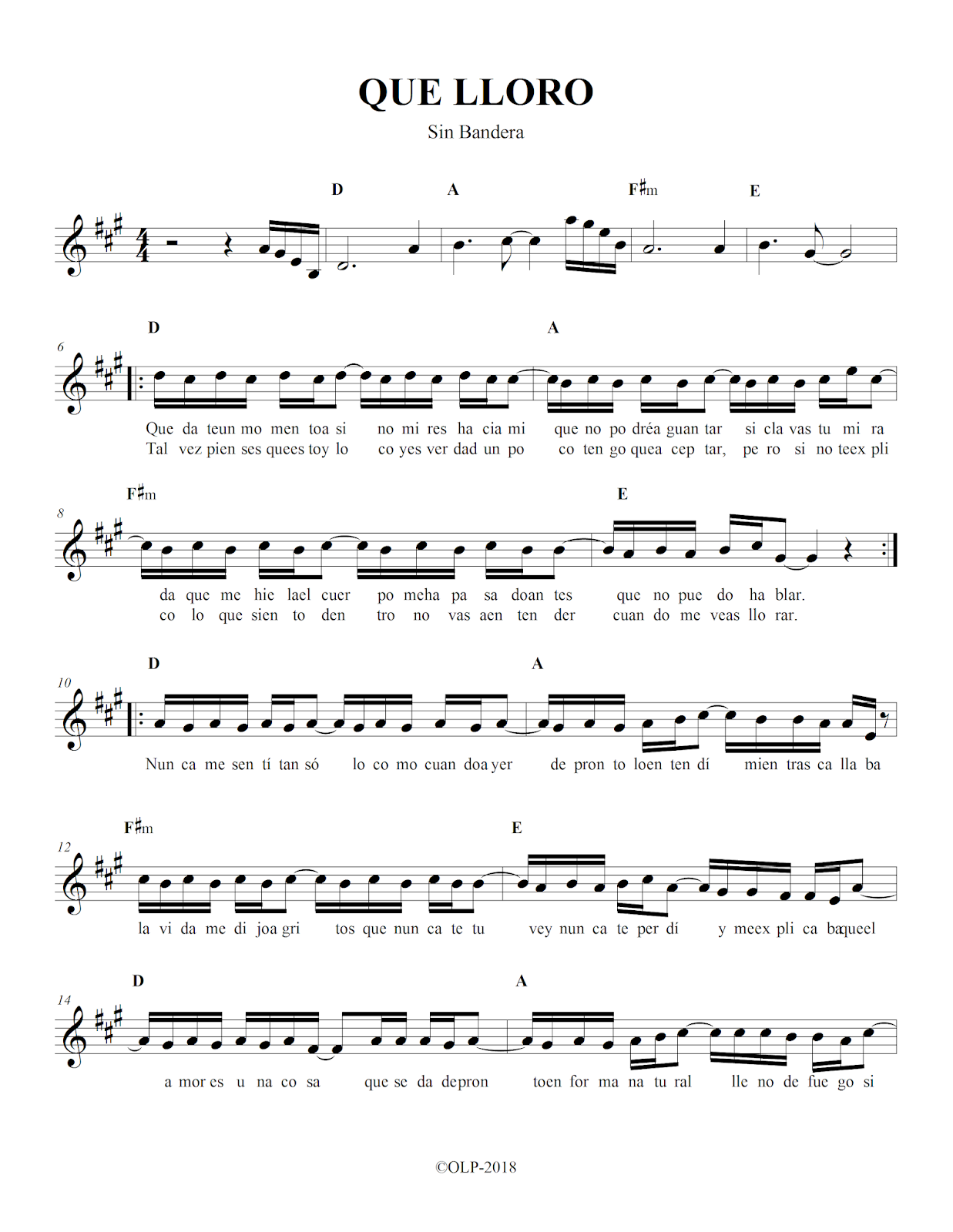 CEMCRUZ: QUE LLORO + PARTITURA