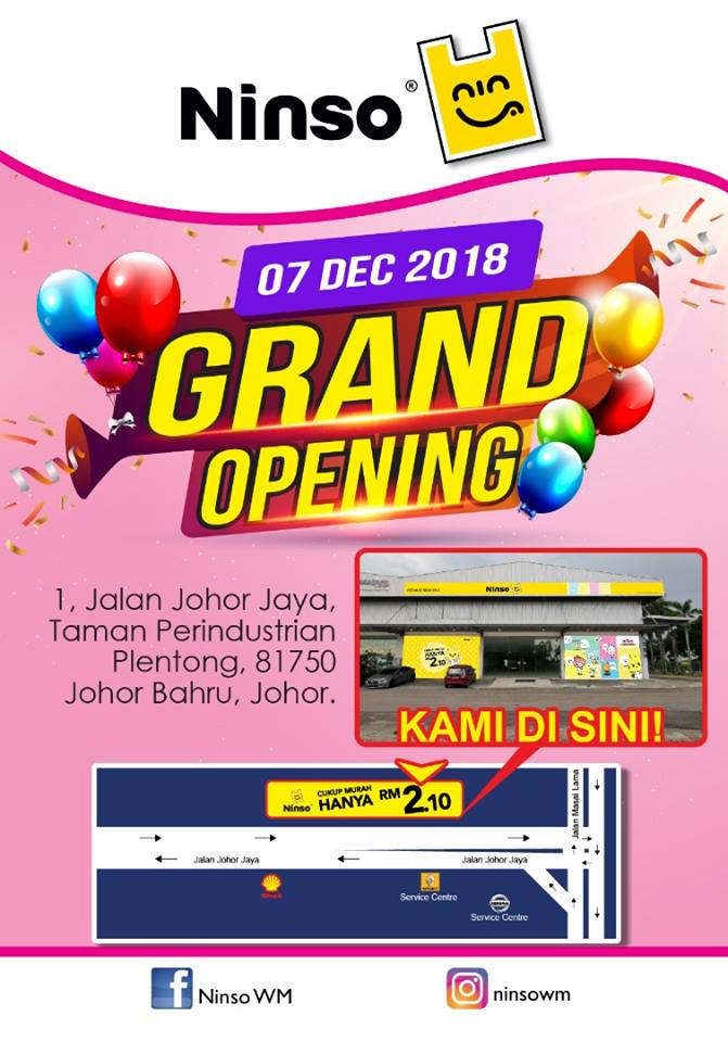 柔佛新山 Plentong 即将在12月7日迎来一家RM2.1的专卖店——NINSO！ - JBeeLives 优惠街 / Johor JB ...
